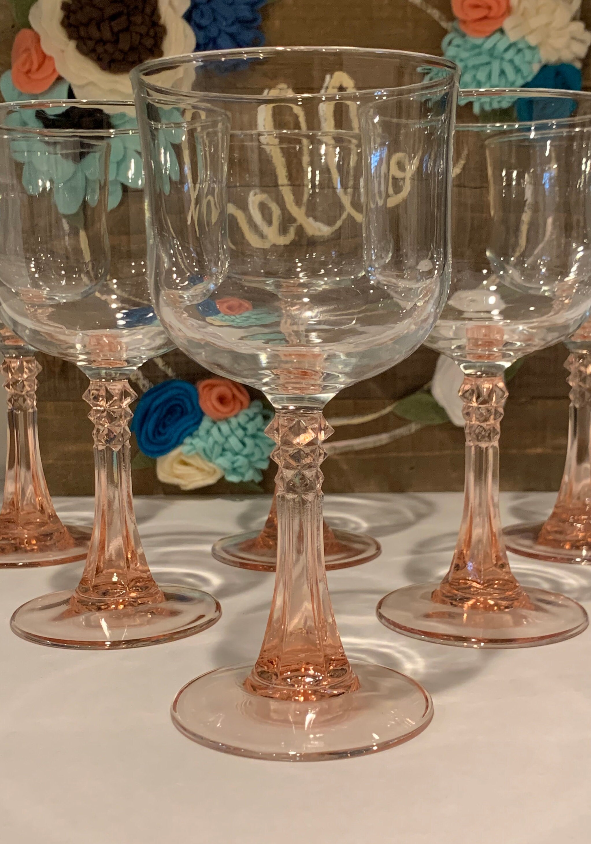 Vintage Pink Stem Water Goblets by CRISTAL D'ARQUES-DURAND - Etsy