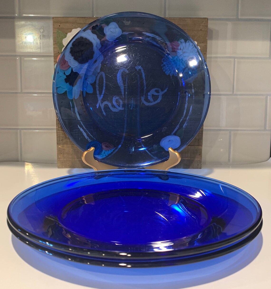 Vintage Blue Glass Dinner Plates Blue Glass Tablescape - Etsy