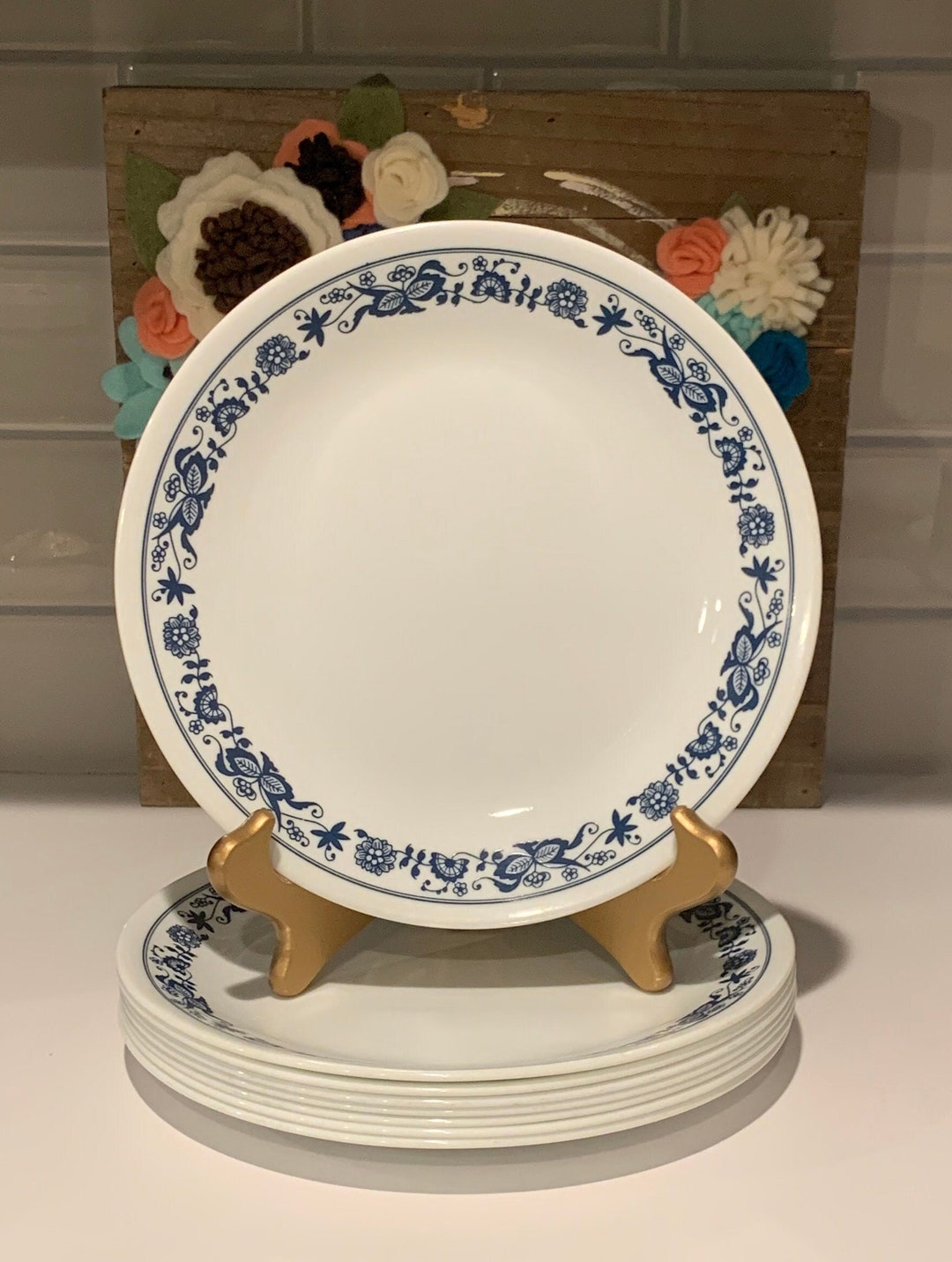 Vintage Old Town Blue Dinner Plates by CORNING | Vintage Tablescape - Etsy