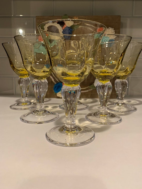 Vintage Yellow Glass Water Goblets With Twisted Stem Elegant | Etsy