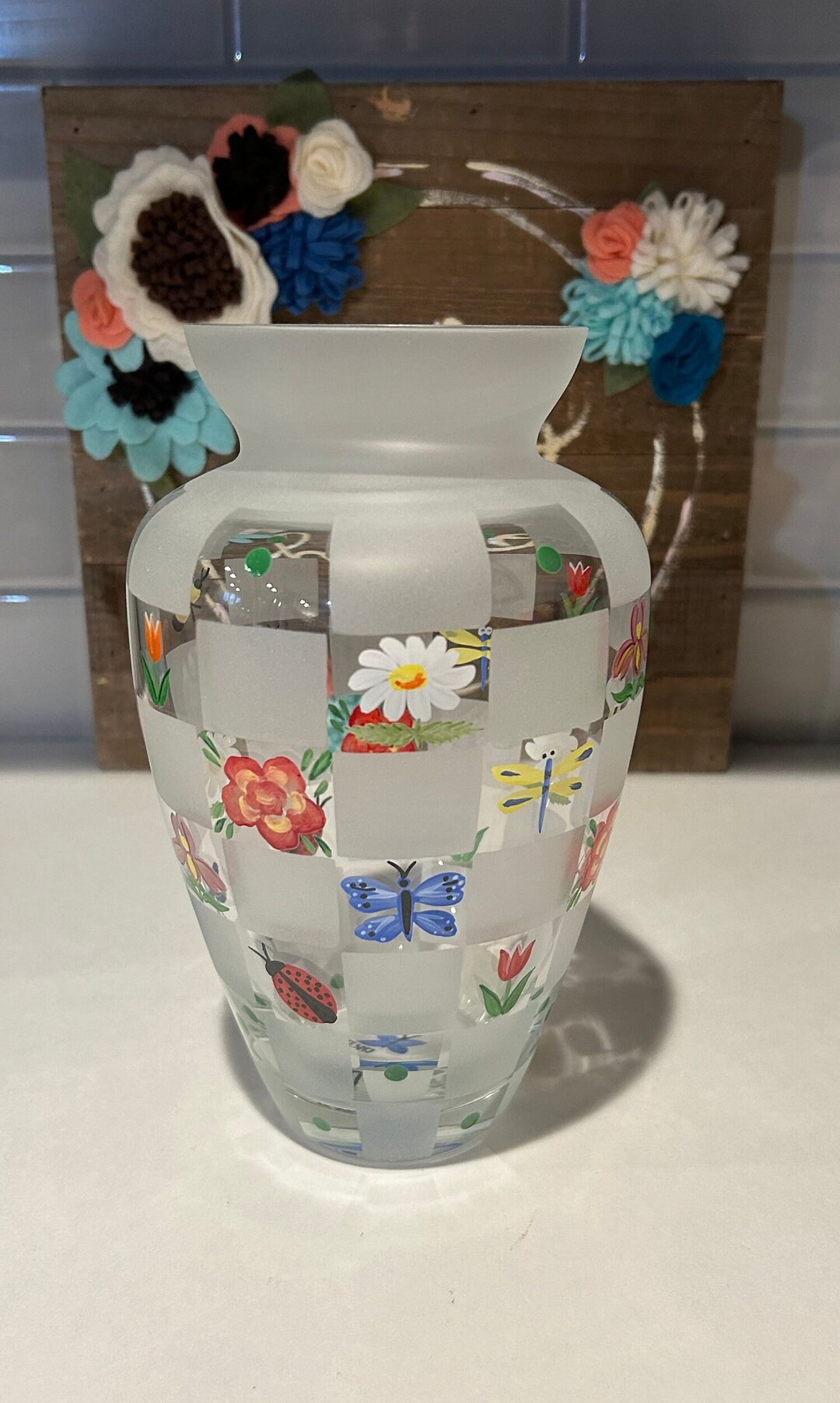 Vintage Lenox Glass Vase With Hand Painted Insects | Mothers Day Vase ...