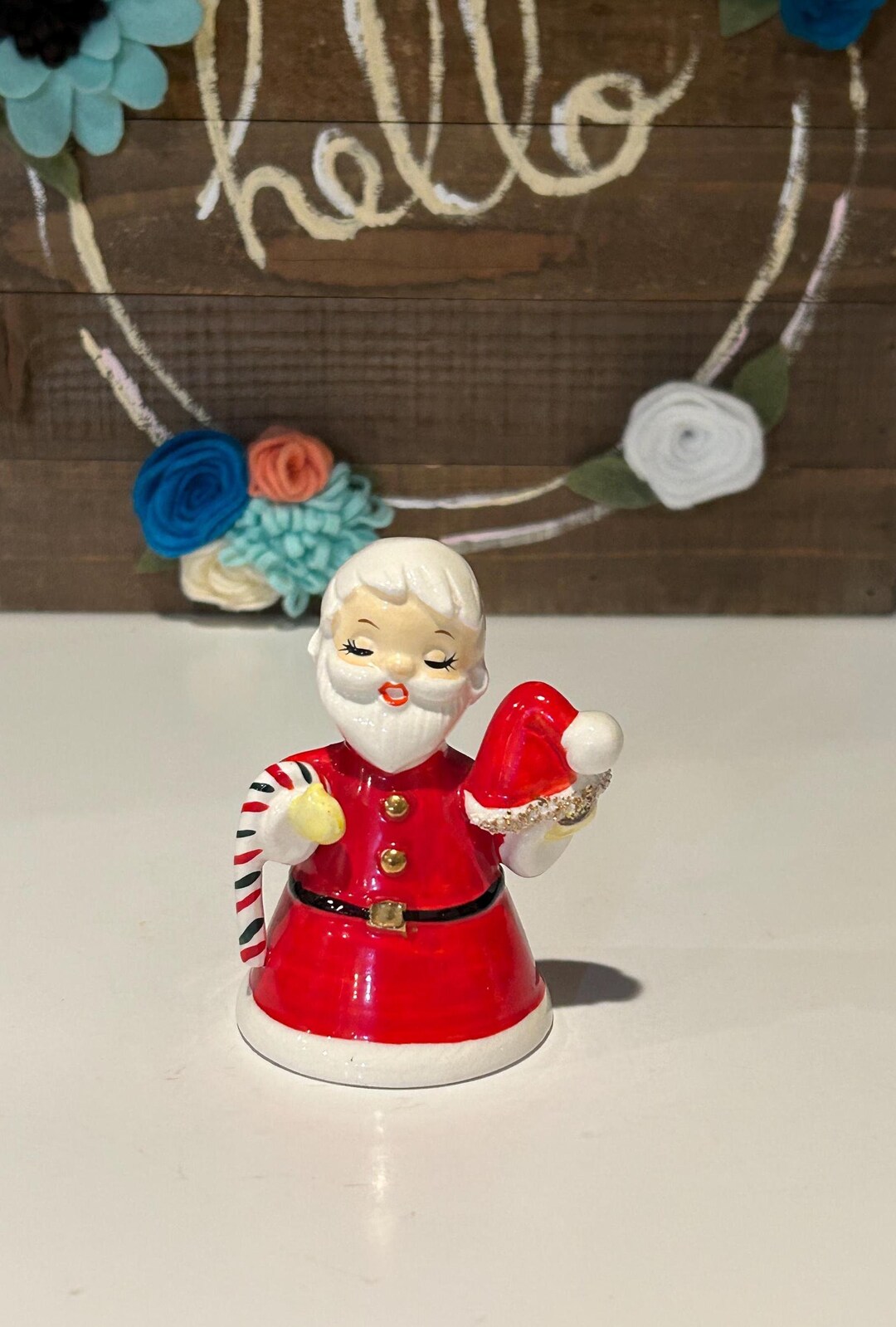 Napco Santa Bell St. Nick Figural Holding Candy Cane and Hat With ...