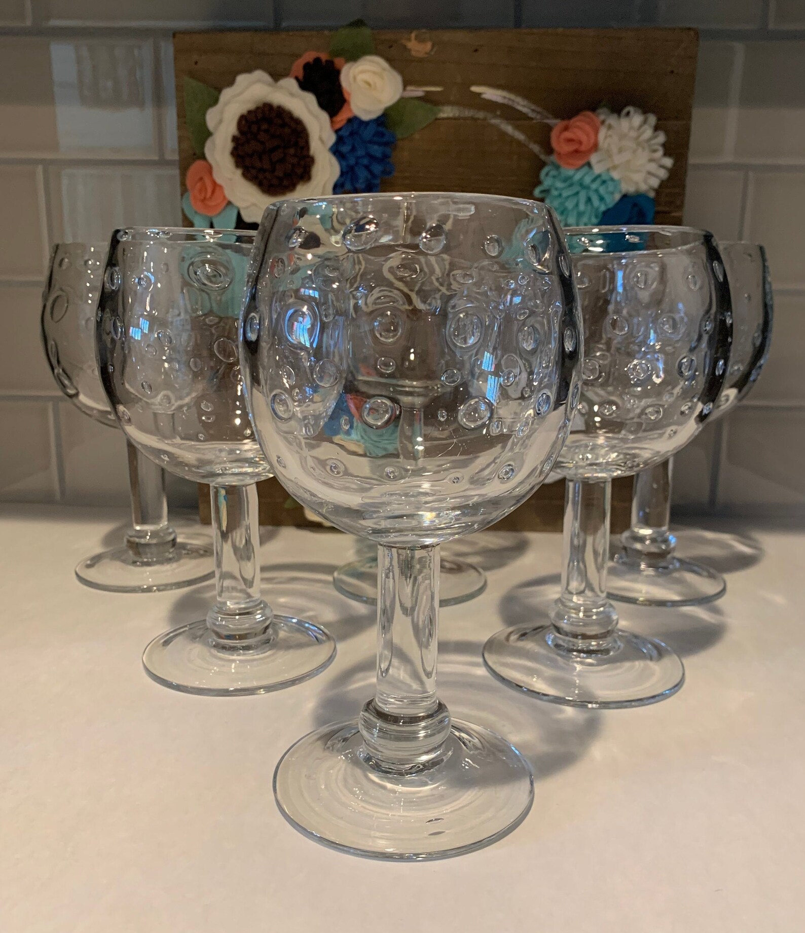 Crate & Barrel Blown Glass Water Goblets Air Bubble Water - Etsy