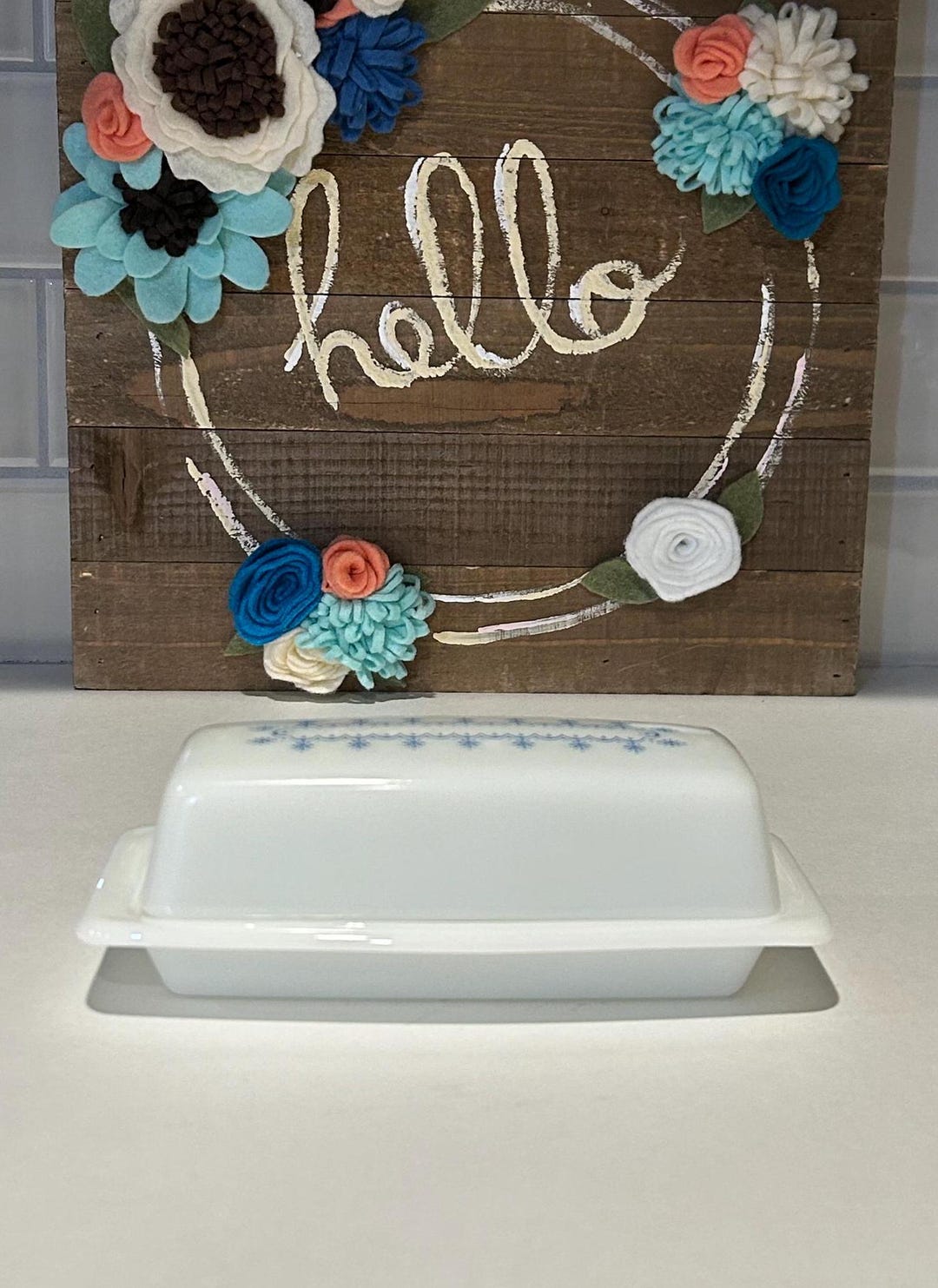 Pyrex Butter Dish | Snowflake Garland Butter Dish | Pyrex Milk Glass ...