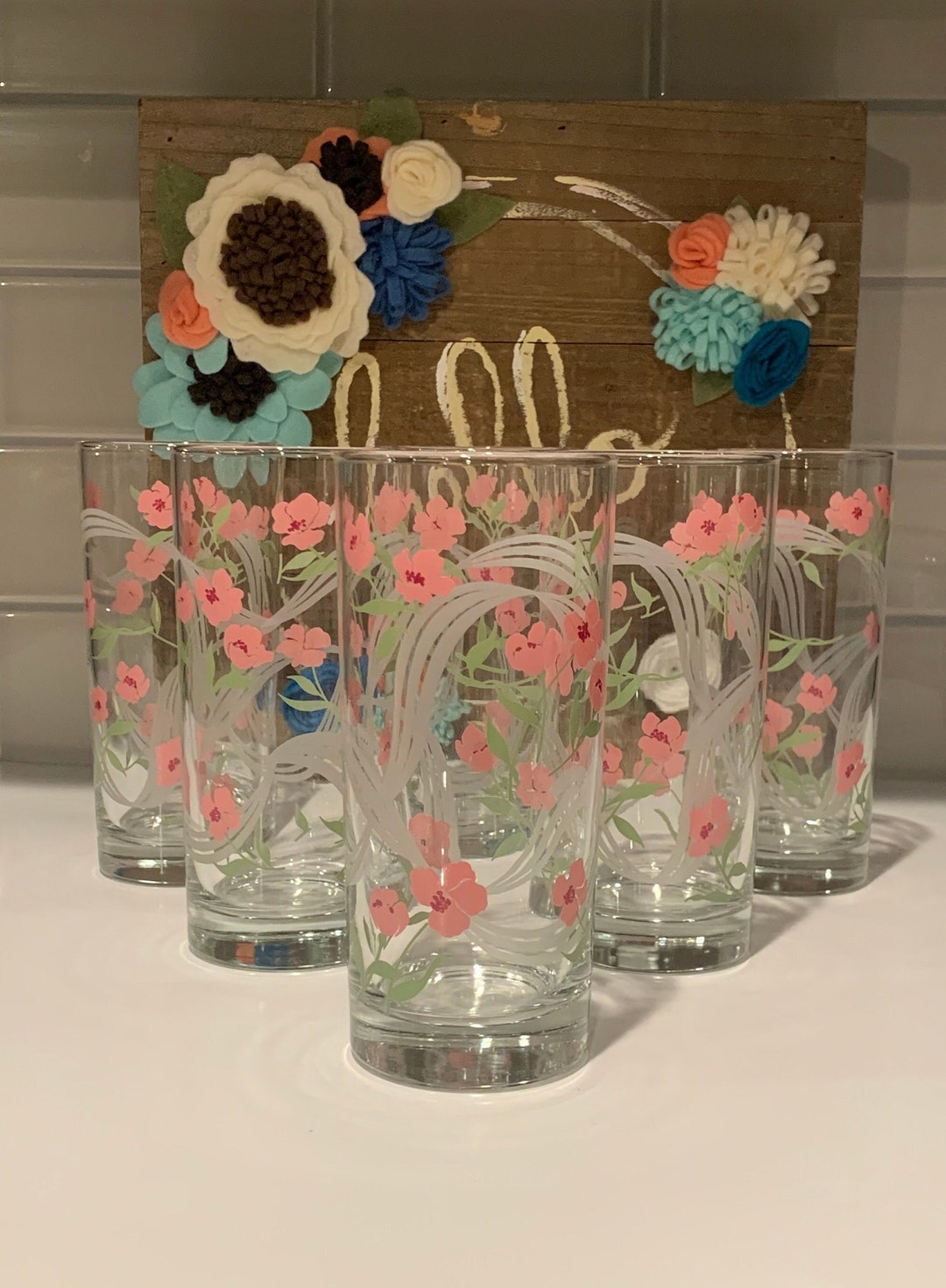 Pink Floral Glass Tumblers | Pink Tablescape | Pink Kitchen | Special ...