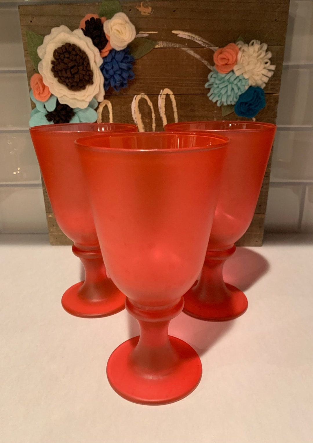 Orange Water Goblets | Salmon Glassware | - Etsy