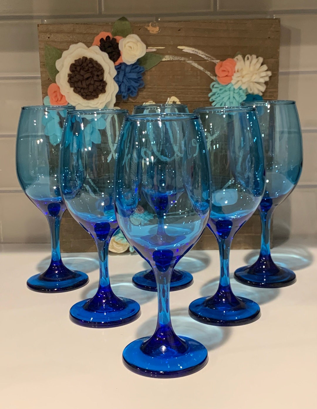 Blue Glass Water Goblets | Blue Glass Table Decor | Aqua Blue ...
