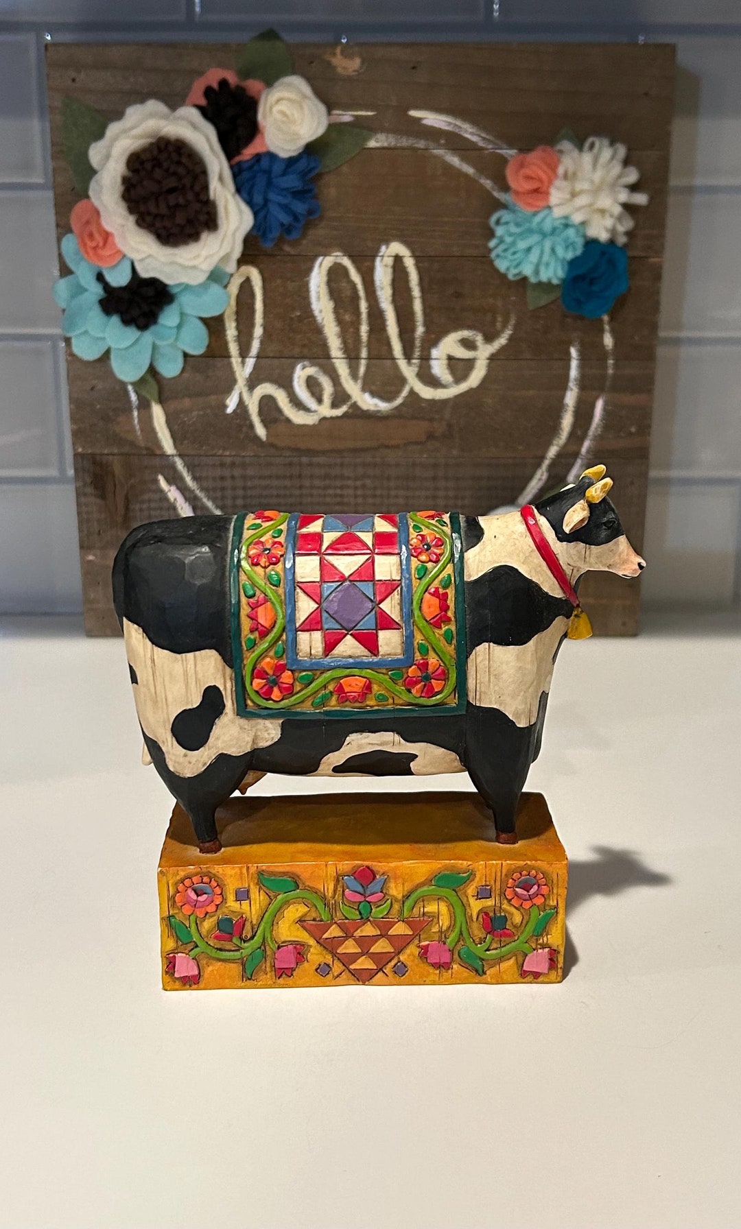 Jim Shore Cow Figurine Heartwood Creek Whimsical Cow Figurine Cow Folk ...