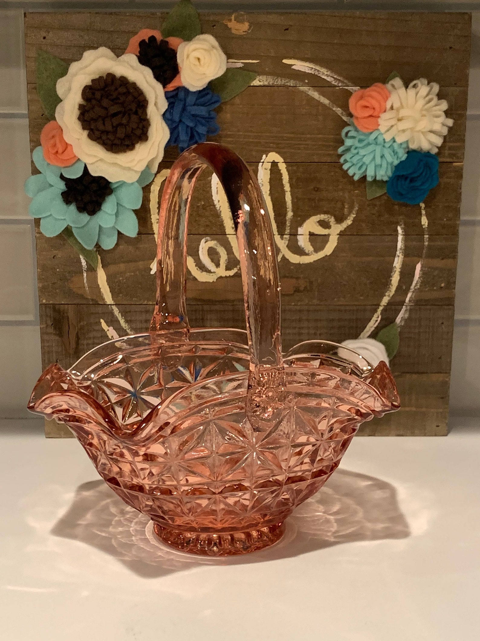 Fenton Pink Daisy Glass Basket Pink Collectable Glass Etsy