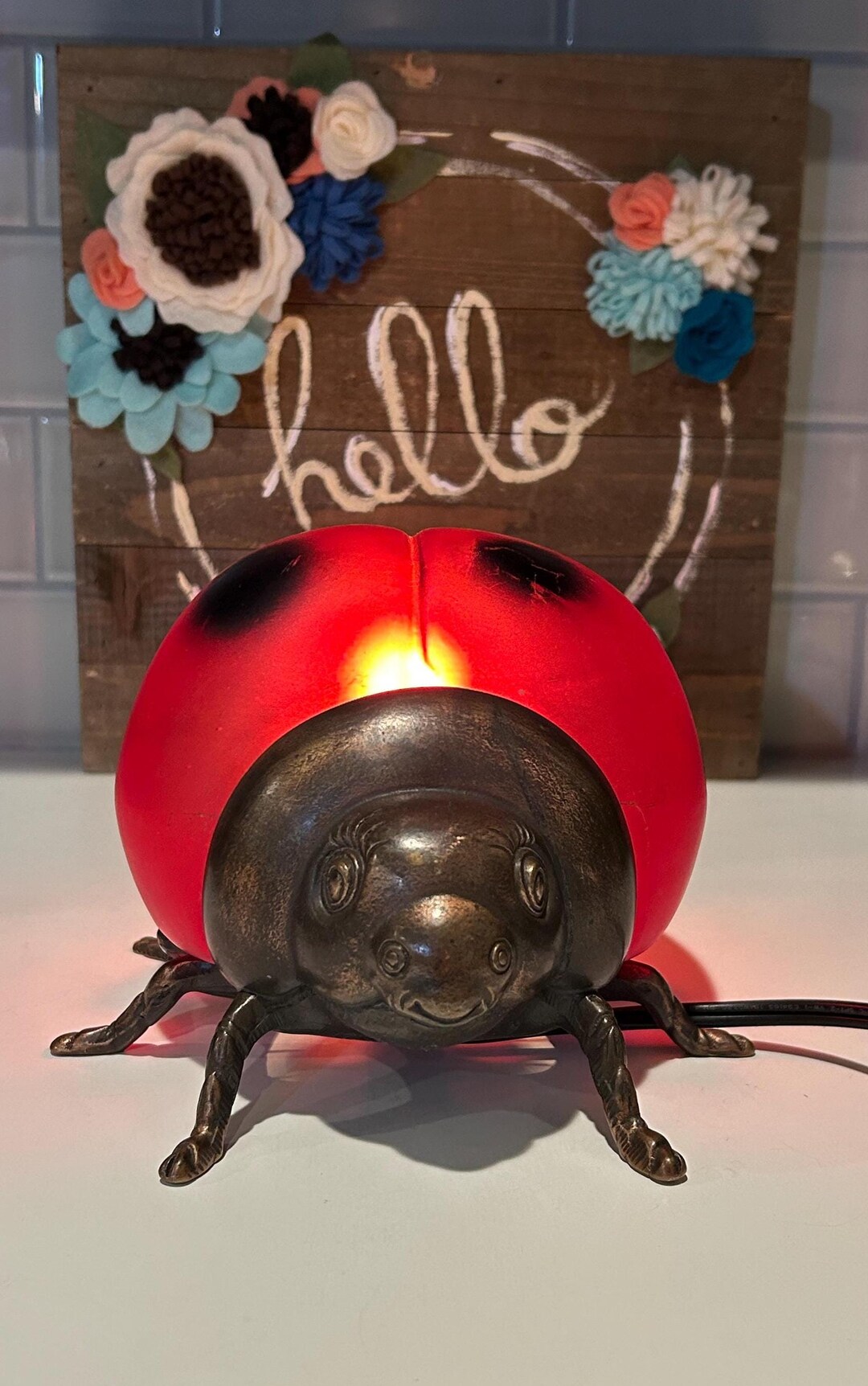 Ladybug Brass Glass Table Night Light Ladybug Lighting Ladybug End ...