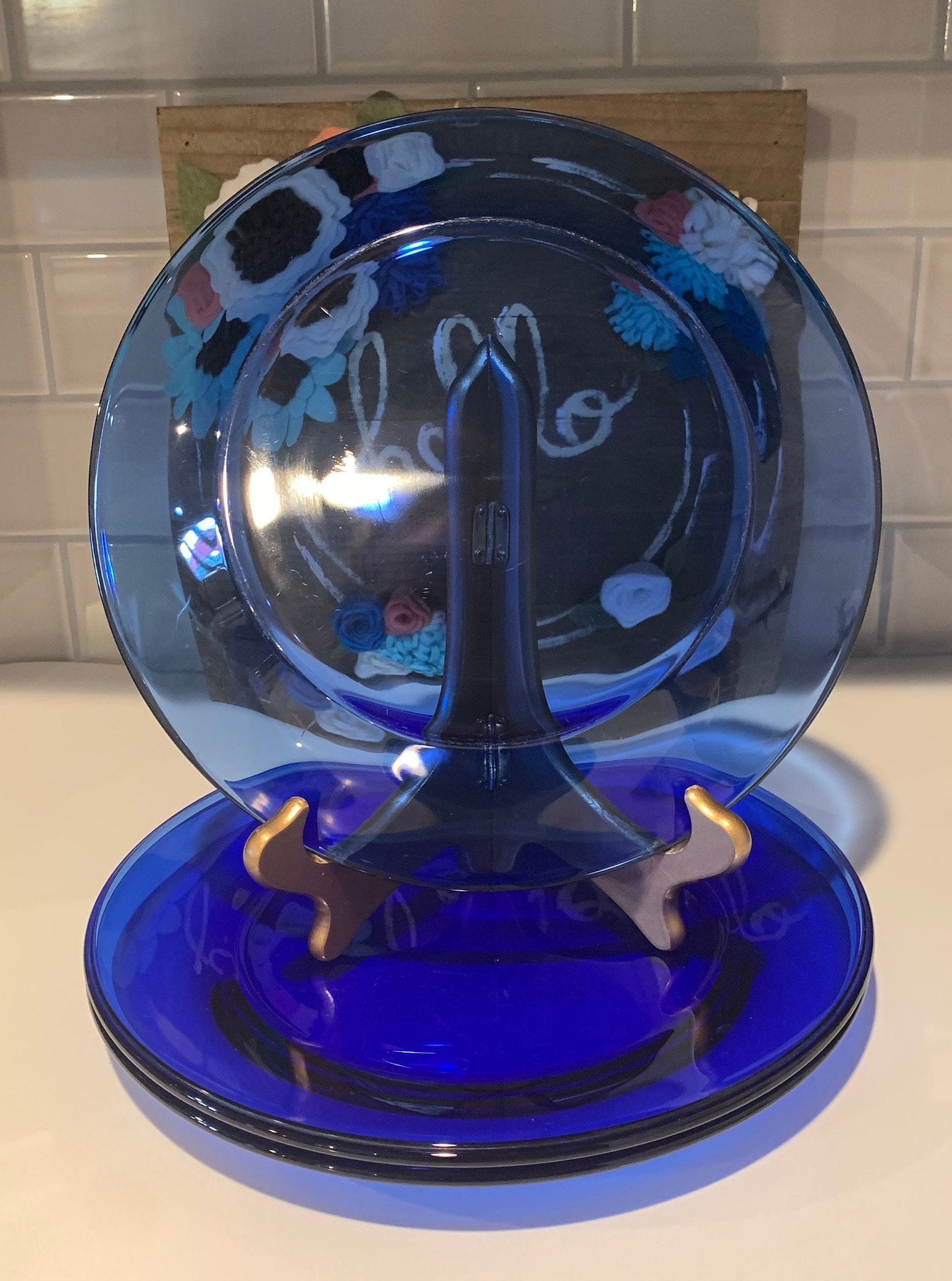 Vintage Blue Glass Dinner Plates Blue Glass Tablescape - Etsy