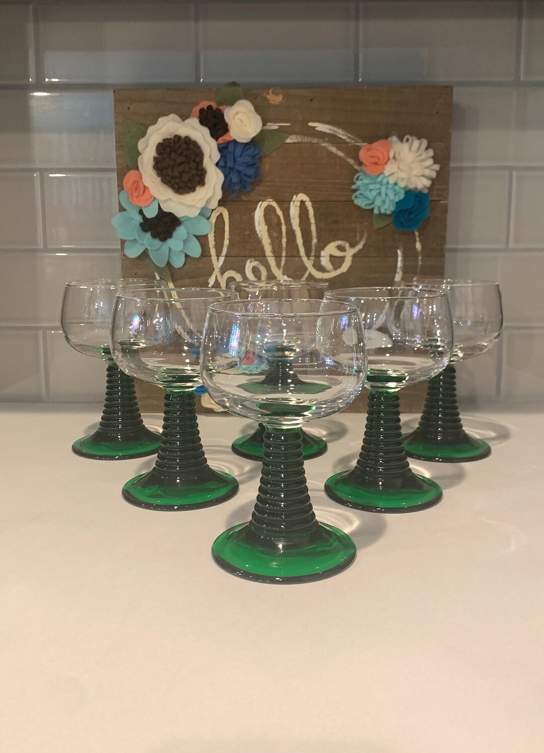 Roamer Water Goblets: Green German Glassware, Set of 6 - Etsy