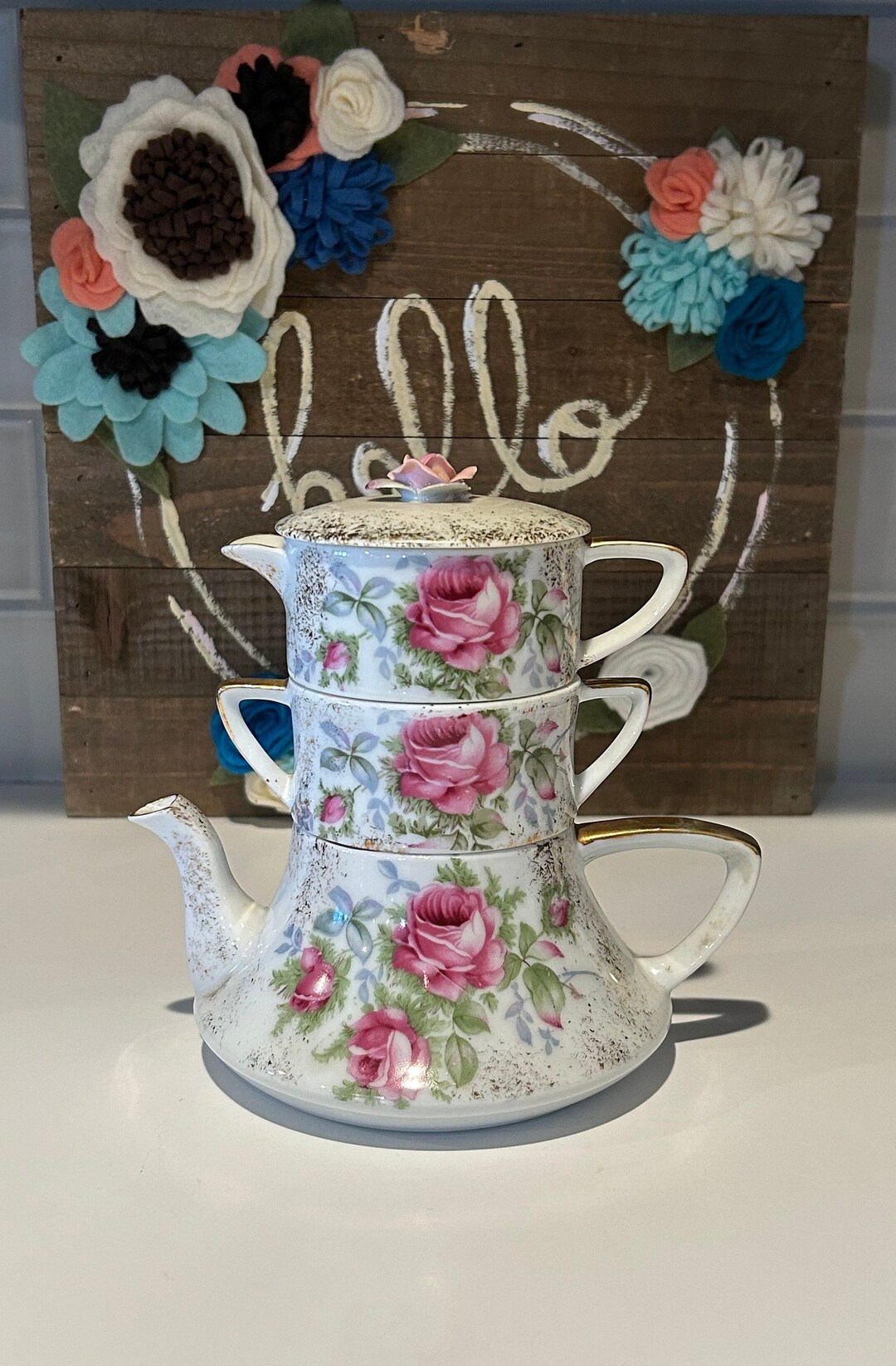 Lefton Nesting Tea Pot | Hand Painted Nesting Tea Pot | Tea Party Set ...