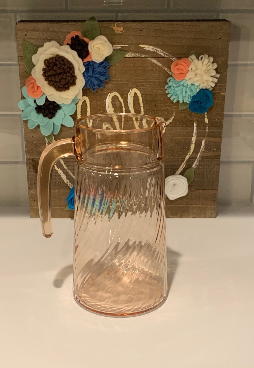 Rosaline Pink (swirl Optic) Water Pitcher by CRISTAL D'ARQUES-DURAND ...