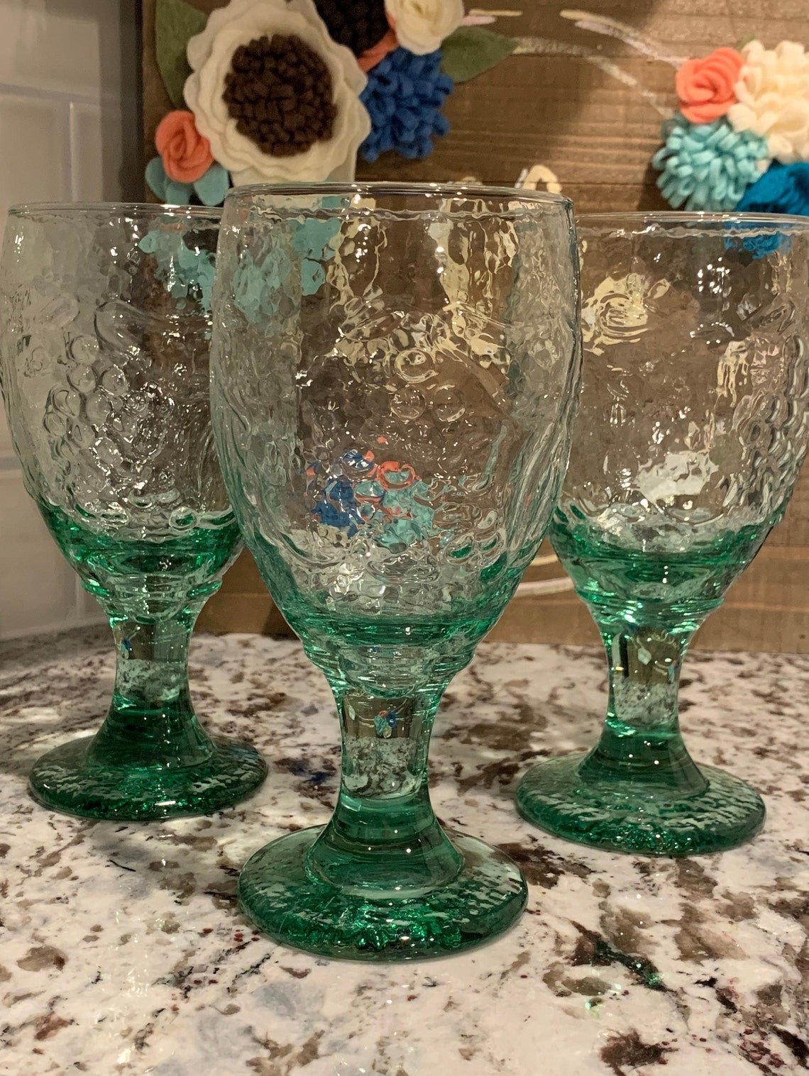 Libbey Green Glass Water Goblets Libbey Orchard Fruit Water | Etsy