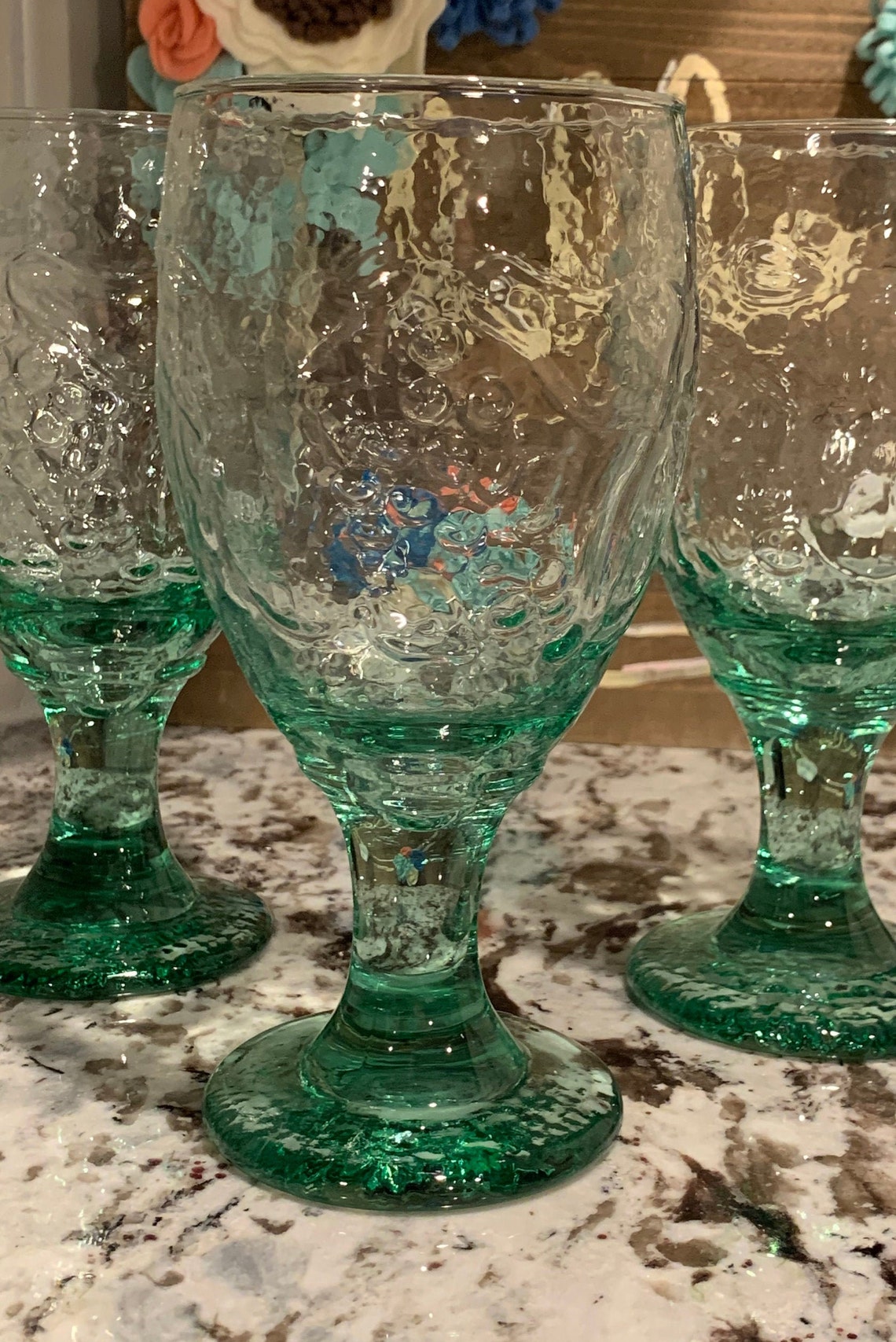 Libbey Green Glass Water Goblets Libbey Orchard Fruit Water | Etsy