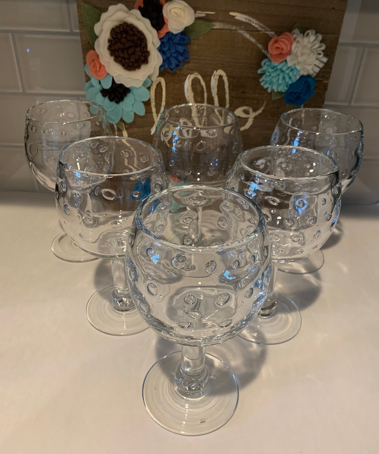 Crate & Barrel Blown Glass Water Goblets Air Bubble Water - Etsy