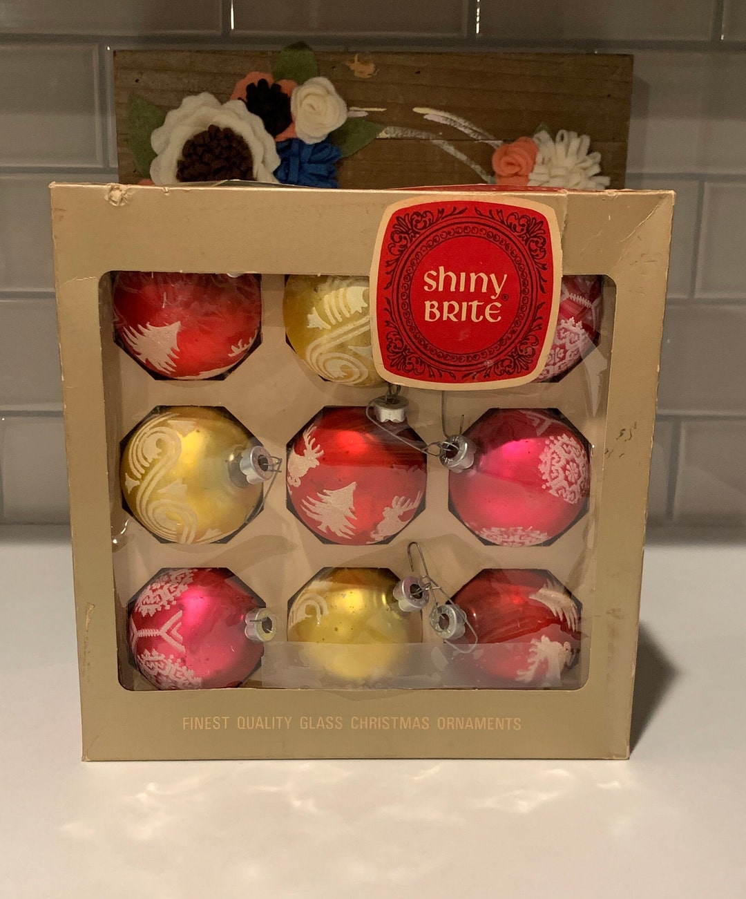 Vintage Shiny Brite Christmas Ornaments: Mercury Glass Bulbs, Set of 9 ...