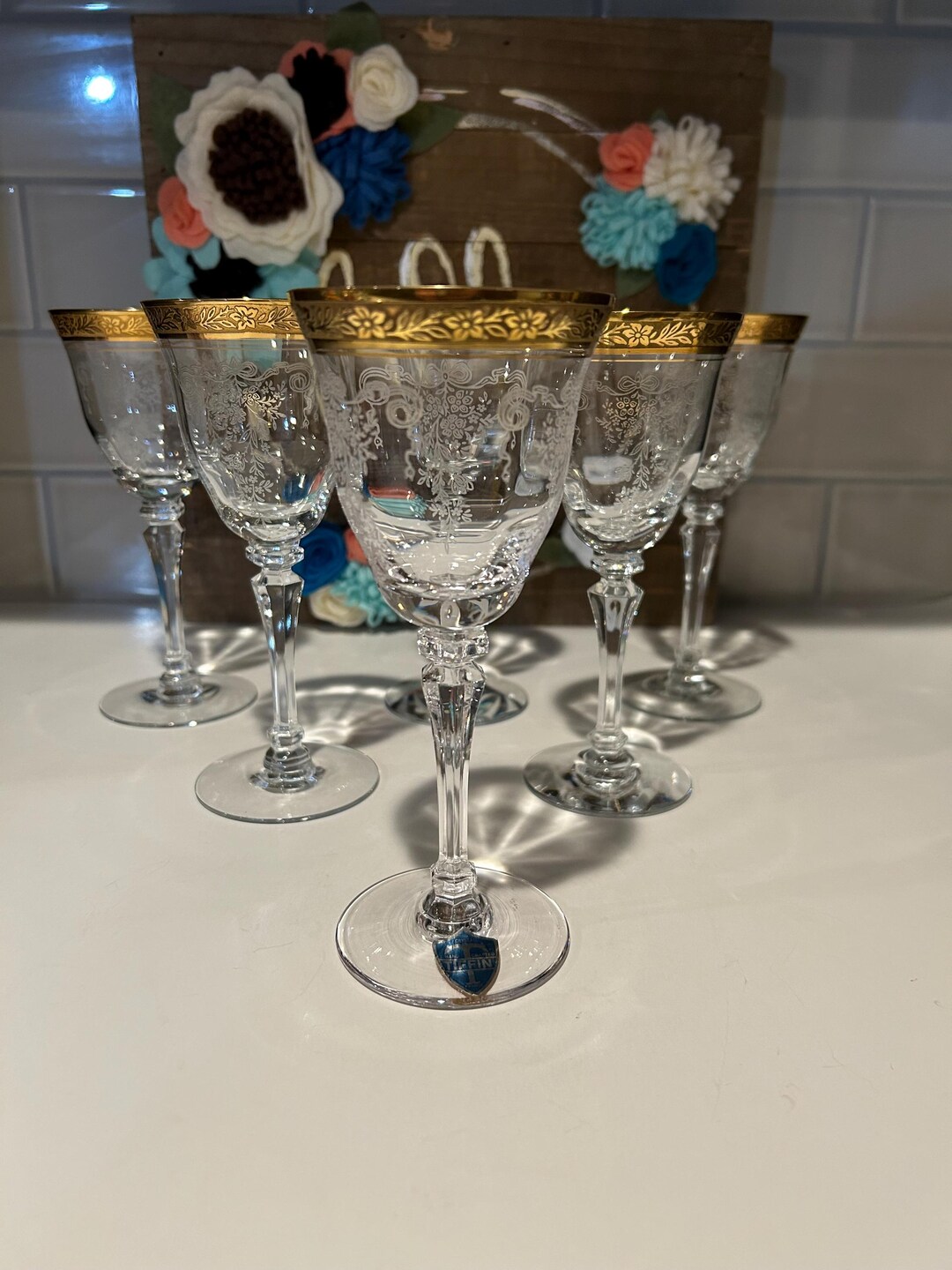 Tiffin Franciscan Melrose Gold Encrusted Crystal Wine Glasses | Elegant ...