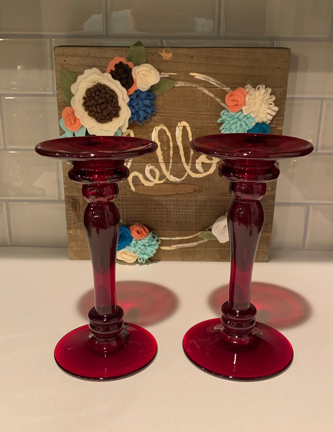 Ruby Red Glass Candle Holders | Ruby Red Table Decor | Special Event ...