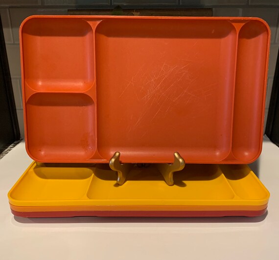 Vintage Tupperware Lunch Trays Yellow Red Orange | Etsy