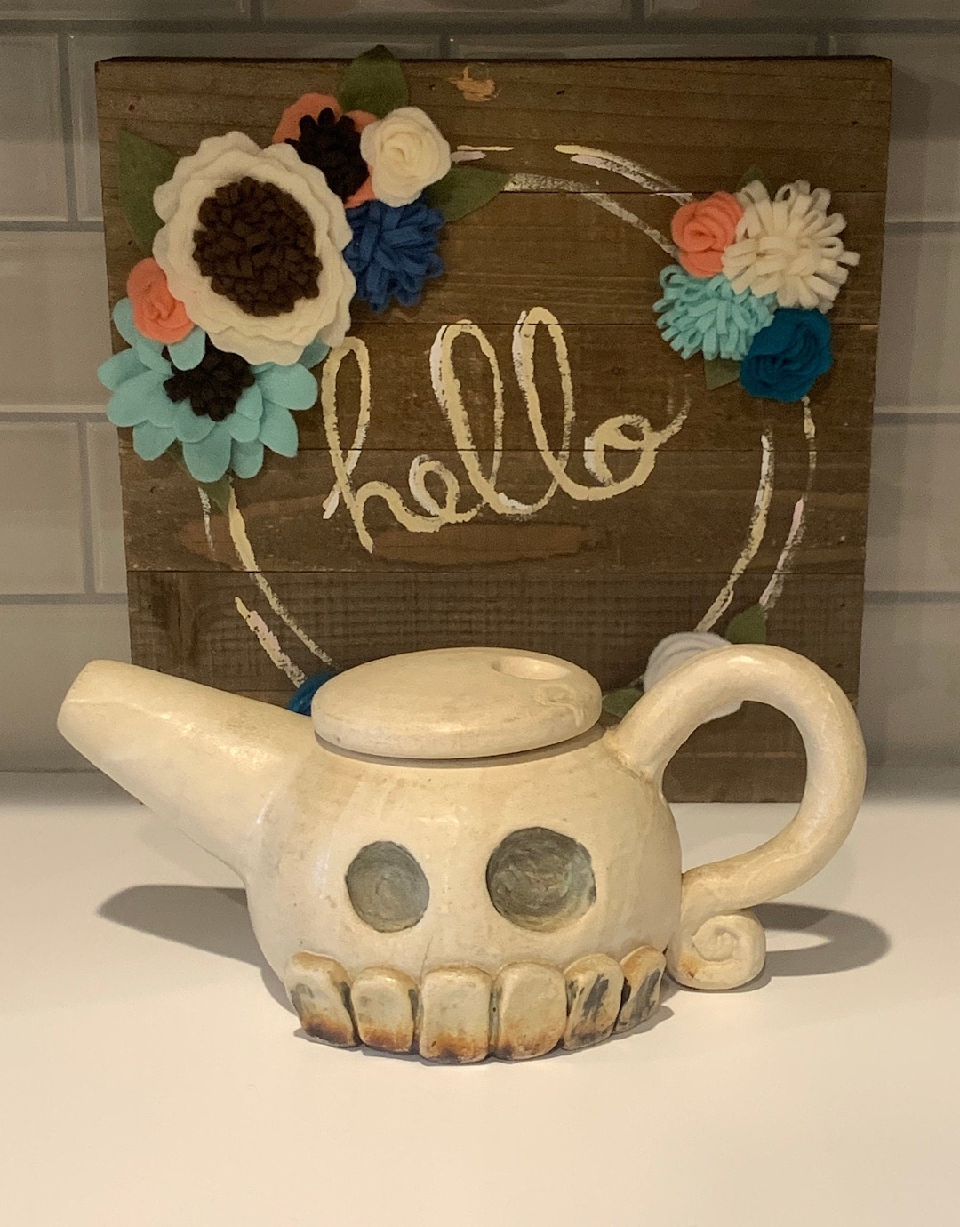 Skeleton Face Pottery Teapot by Skeletal Dropkick | Halloween Decor ...