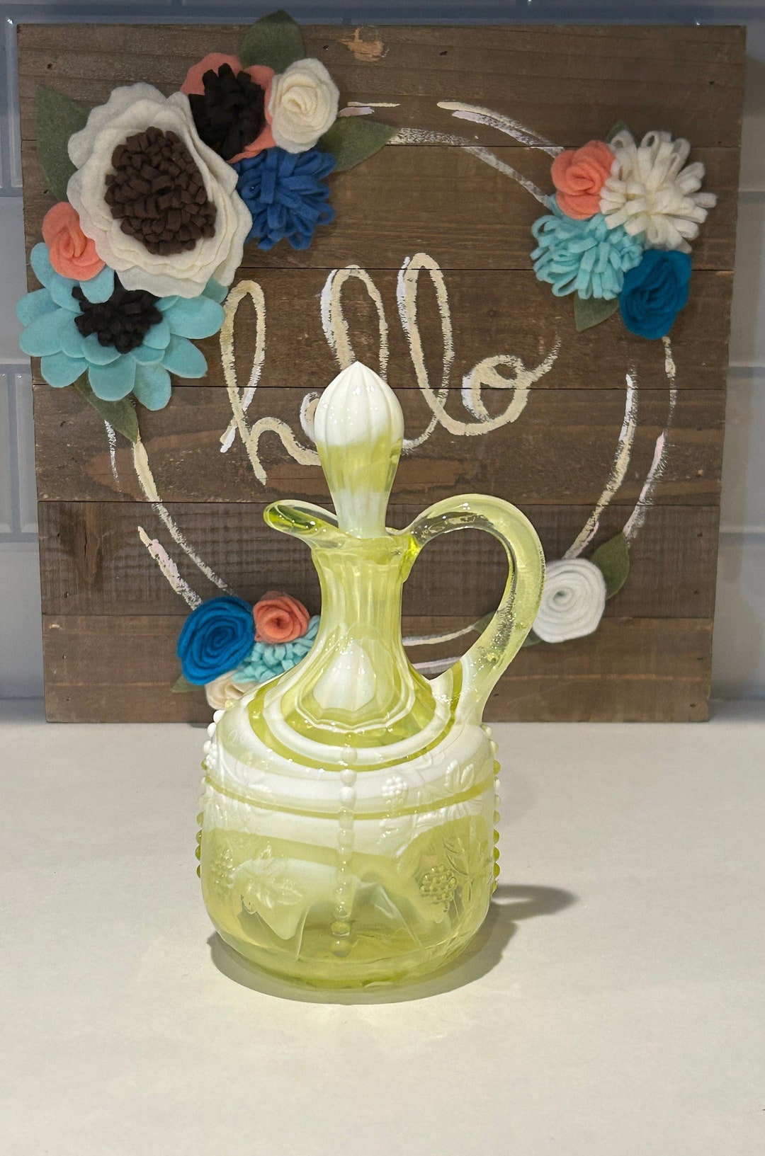 Vaseline Moser Glass Cruet | Collectable Custard Vaseline Grape Pattern ...