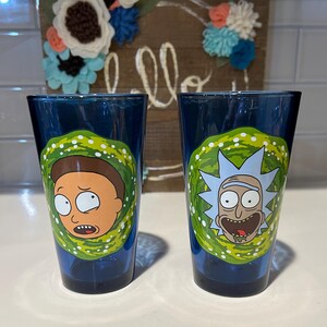 Rick & Morty Cobalt Blue Glass Tumblers | Rick and Morty Beer Glasses ...