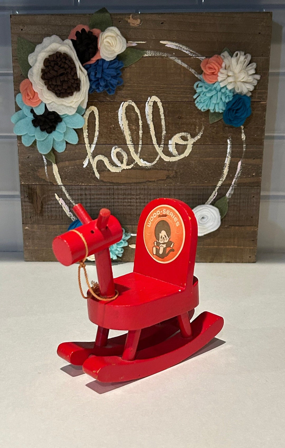 Monchichi Monkey Wood Series Red Rocking Horse | Vitnage Monchichi ...