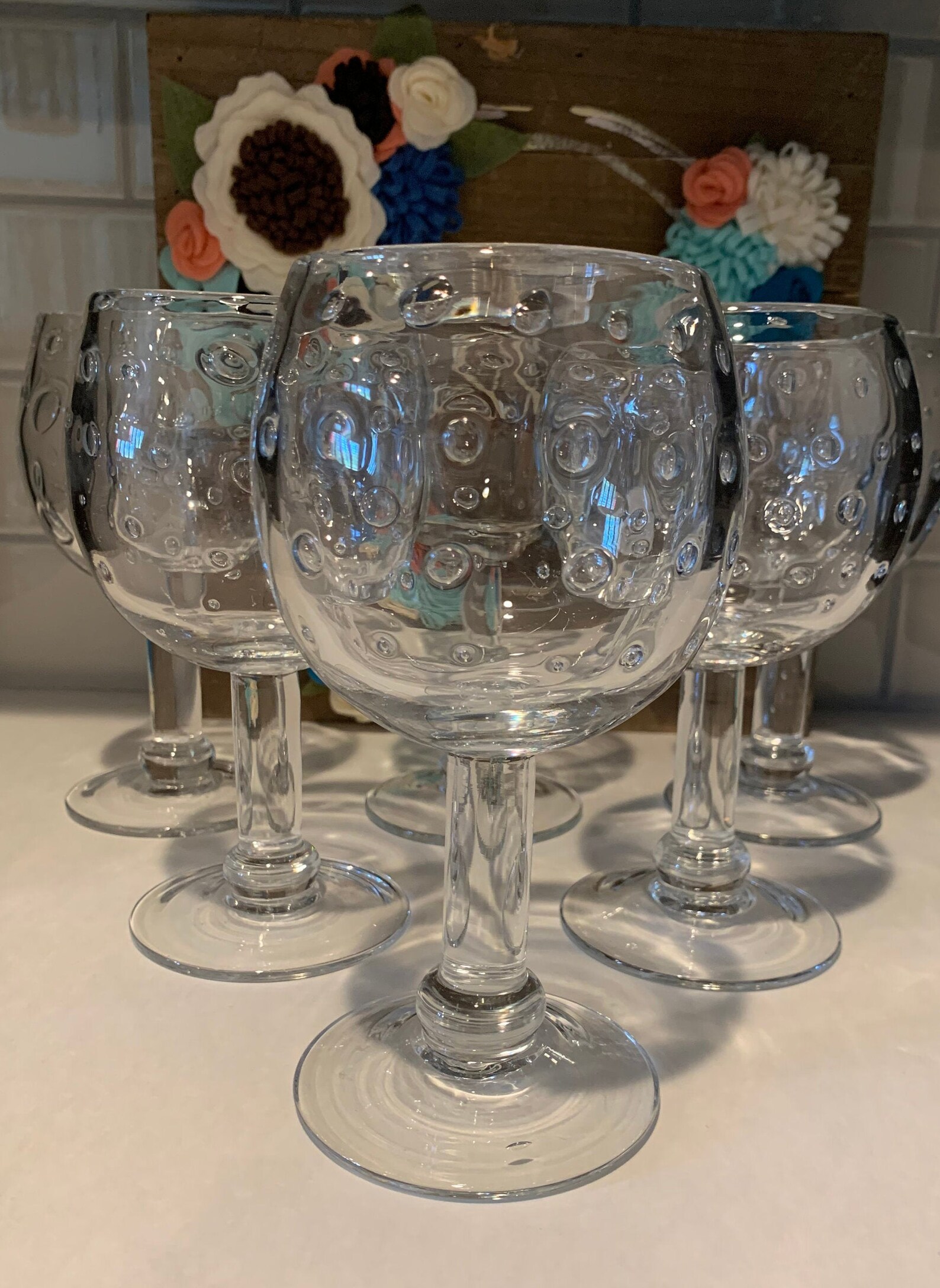 Crate & Barrel Blown Glass Water Goblets Air Bubble Water - Etsy