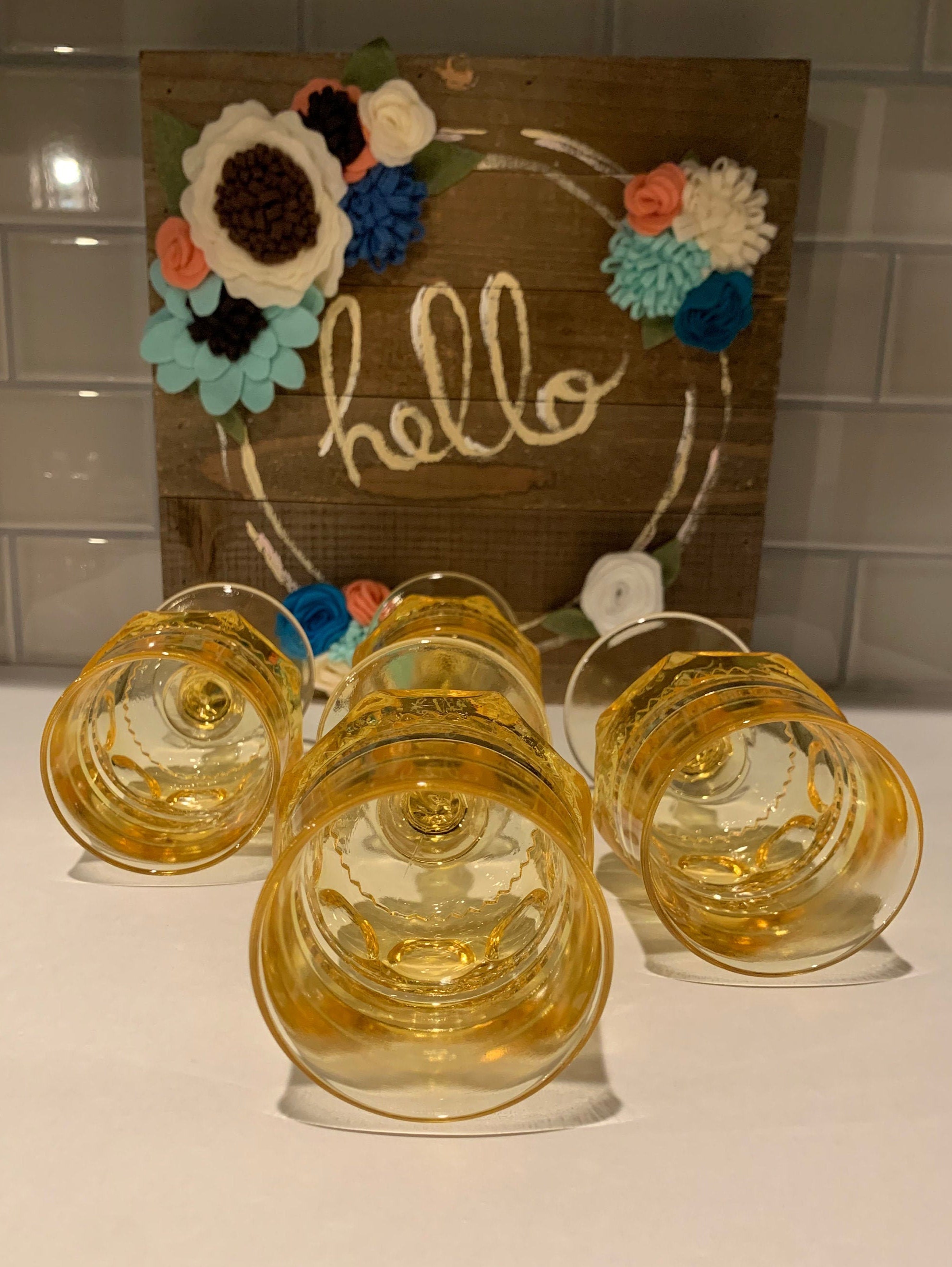 Vintage Water Goblets Kings Crown Yellow Goblets Yellow | Etsy