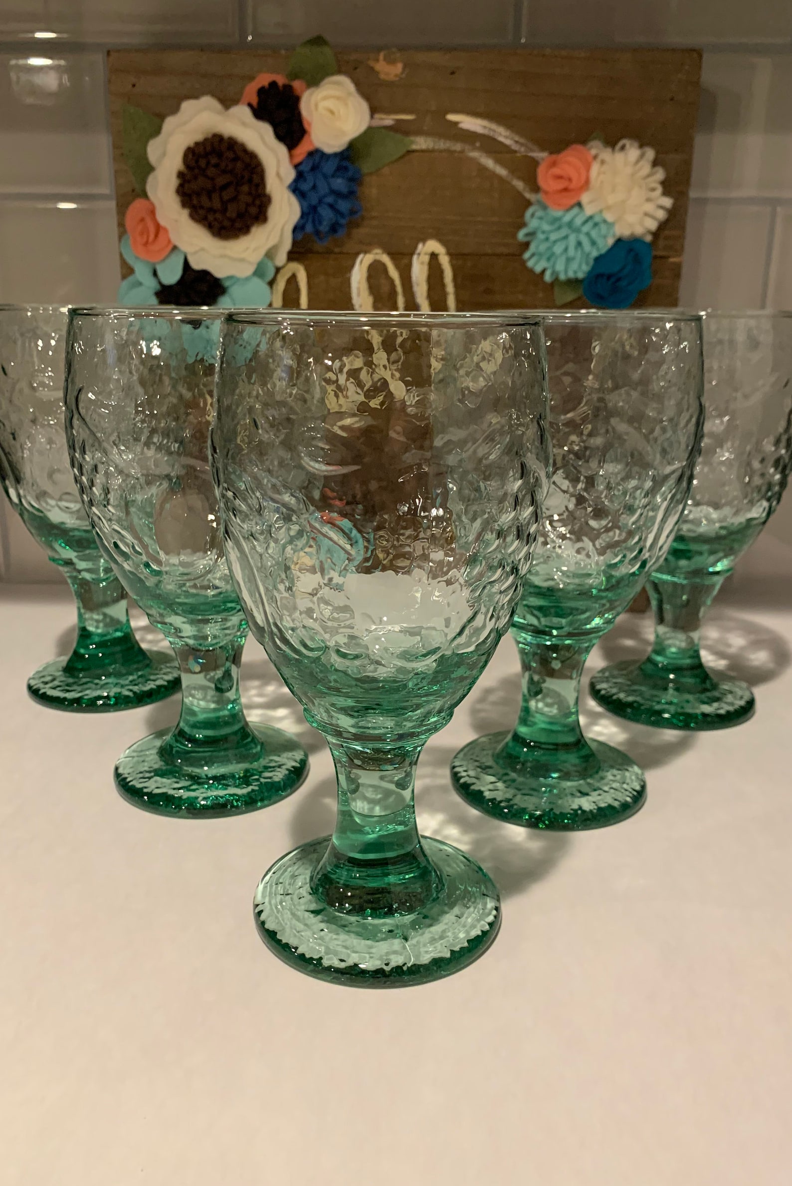 Libbey Green Glass Water Goblets Libbey Orchard Fruit Water | Etsy