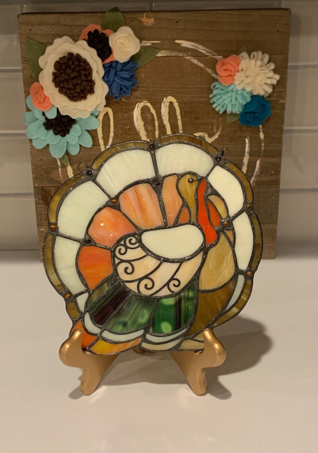 Stained Glass Turkey Sun Cather Turkey Window Privacy Decor - Etsy