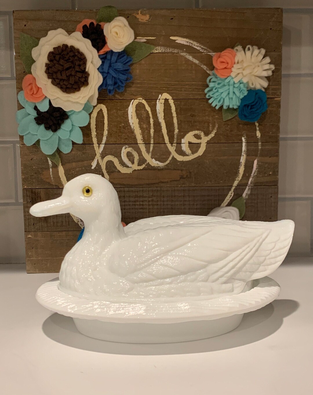 Westmoreland Milk Glass Duck Butter Dish | Duck Table Decor | Duck ...
