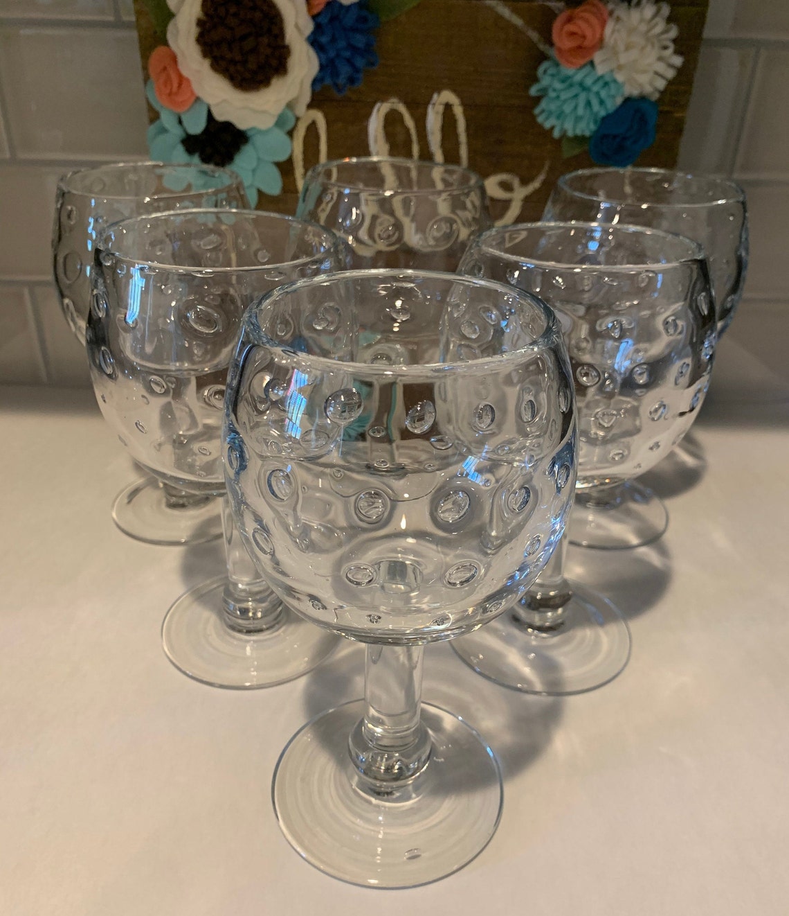 Crate & Barrel Blown Glass Water Goblets Air Bubble Water - Etsy