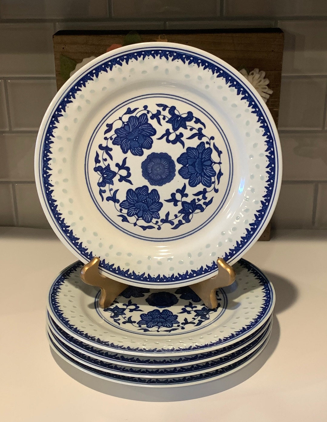 Blue Floral Dinner Plates Blue Table Decor Blue Kitchen Dishware - Etsy