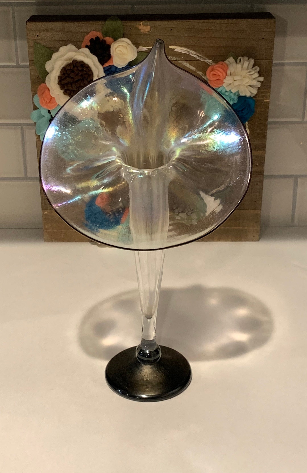 Rick Strini Iridescent Art Glass Jack in Pulpit Vase: Collectable ...