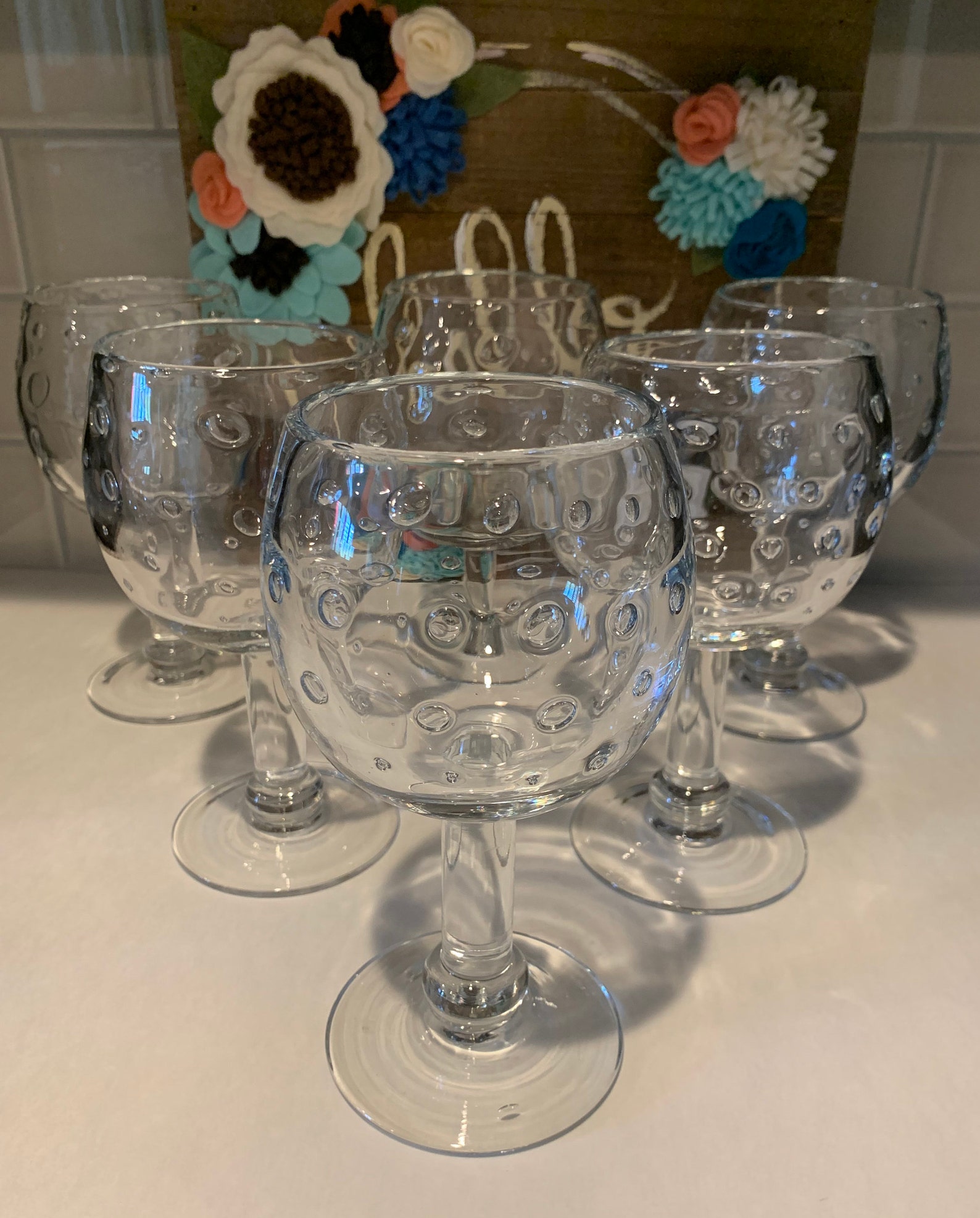 Crate & Barrel Blown Glass Water Goblets Air Bubble Water - Etsy