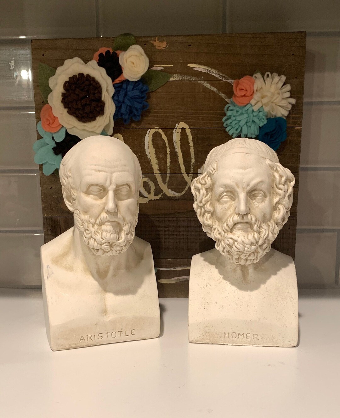 Statue Bust of Greek Philosopher Homer & Aristotle Book Ends | Plaster ...