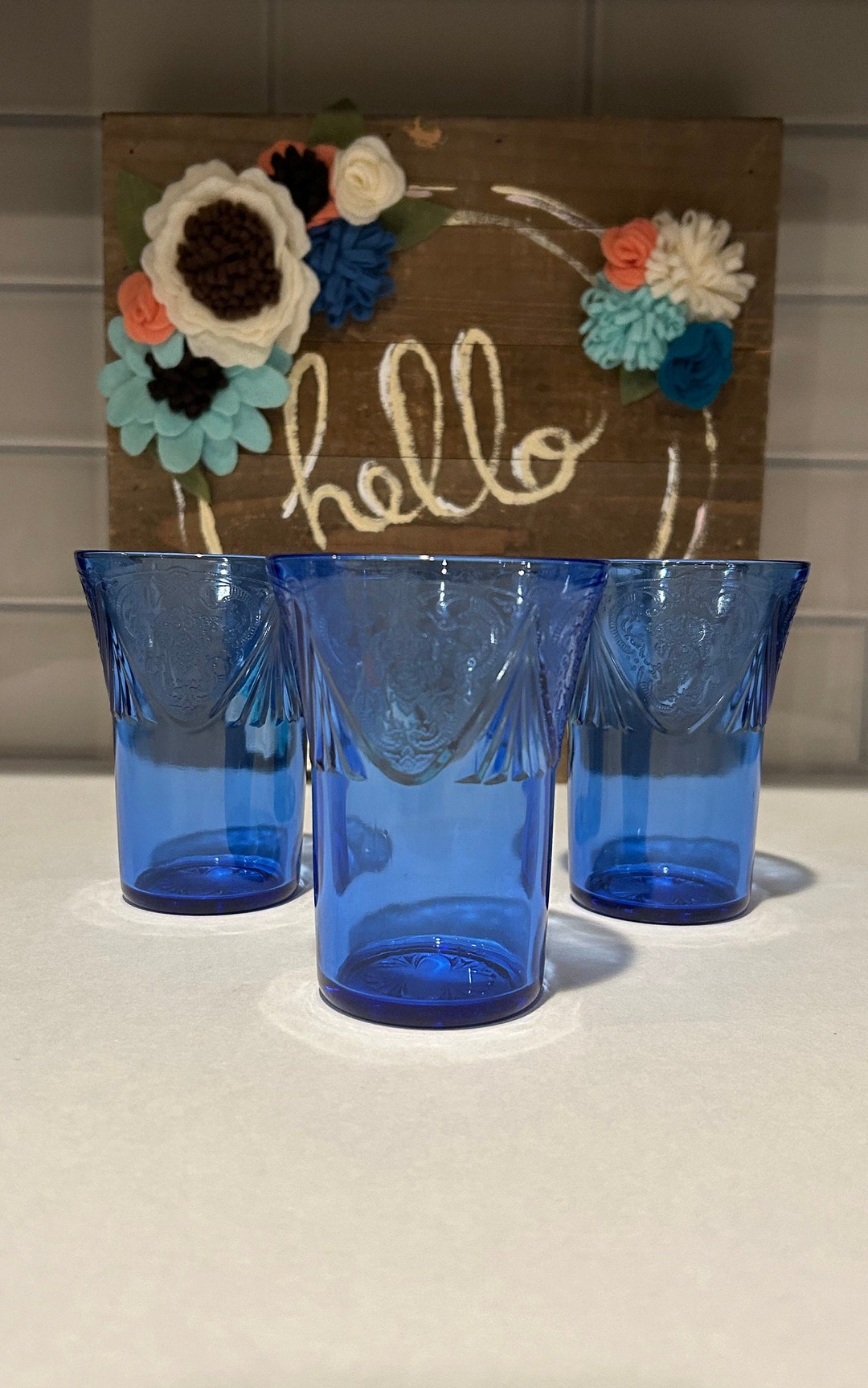 Royal Lace Cobalt Blue Juice Glasses by HAZEL-ATLAS - Set of 3 - Etsy