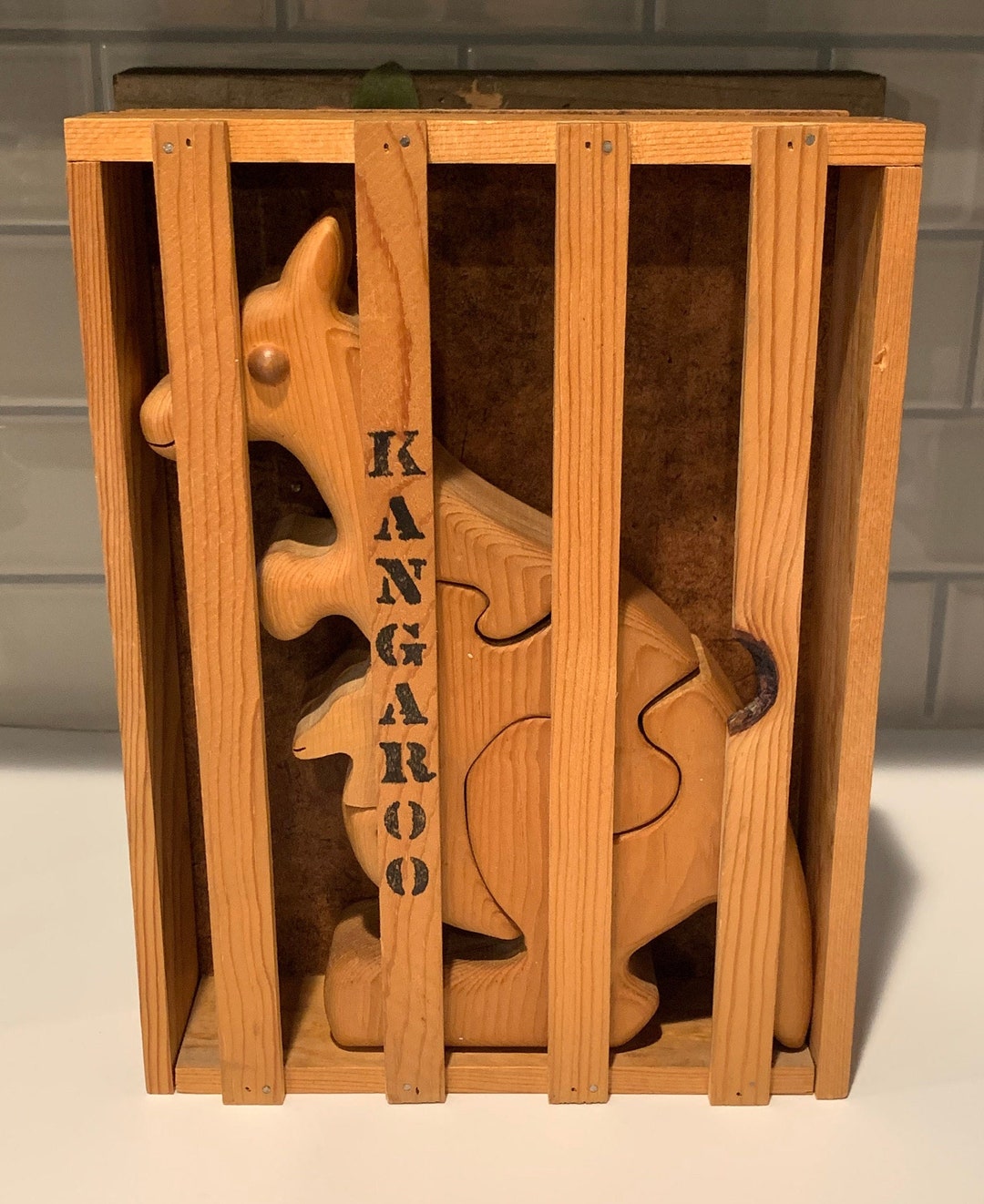 Vintage Kangaroo Wood Block Puzzle: Cognitive Building Toy - Etsy