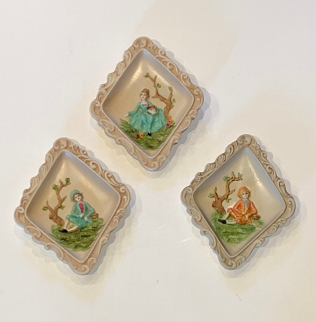 Vintage Lefton Bisque Wall Plaques: Set of Three French Wall Hangings ...