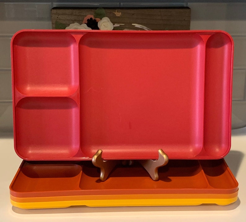 Vintage Tupperware Lunch Trays Yellow Red Orange Burnt - Etsy