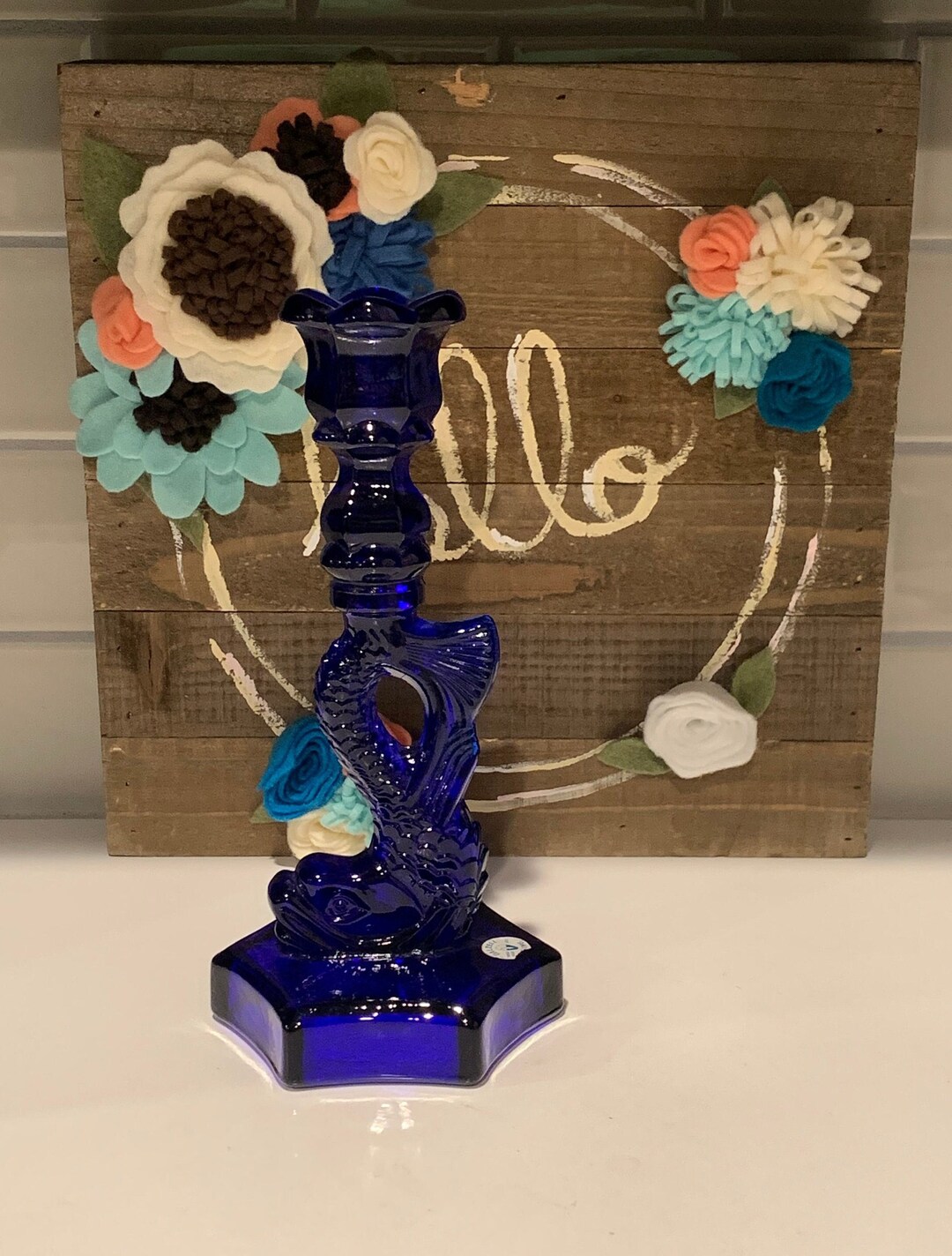 Cobalt Blue Viking Glass Dolphin / Fish Candle Holder | Cobalt Blue ...