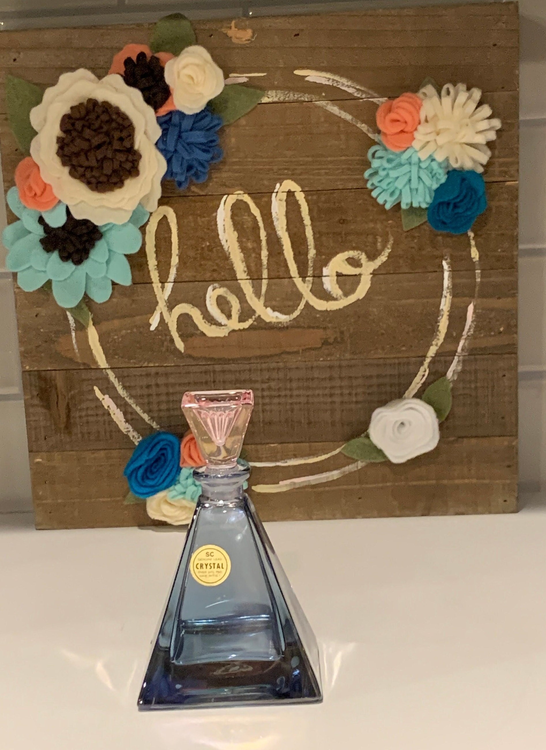 Blue Glass Pyramid Perfume Bottle With Pink Stopper Made in - Etsy