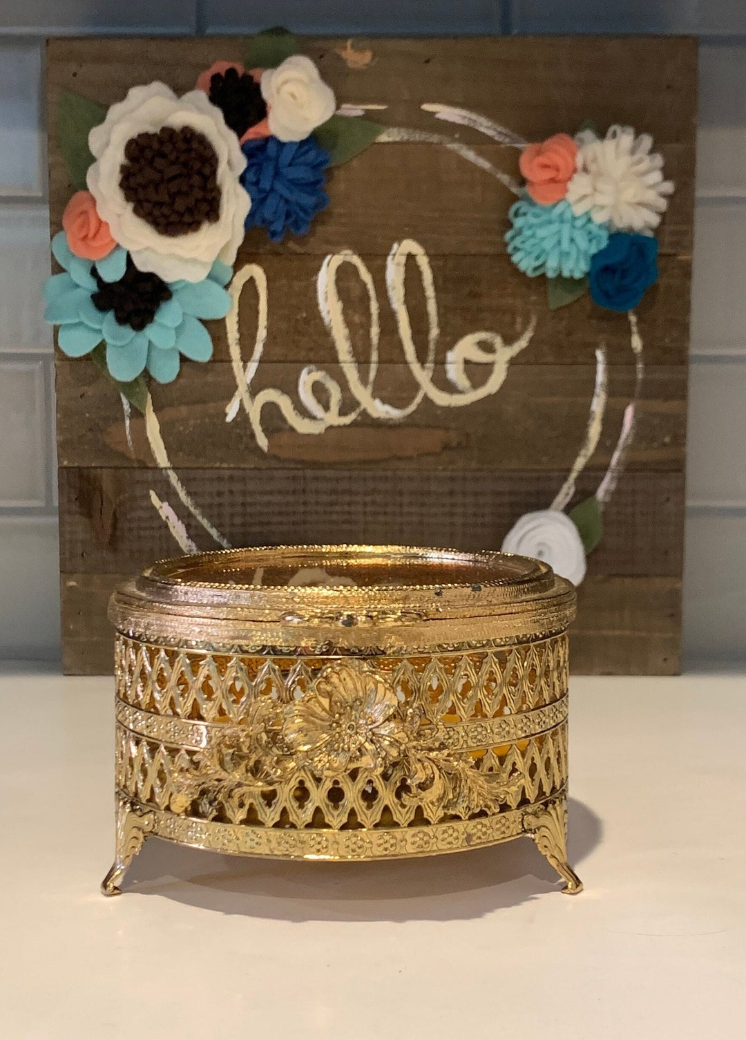 Vintage Gold Tone Jewlery Casket | Hollywood Regency Jewelry Box ...