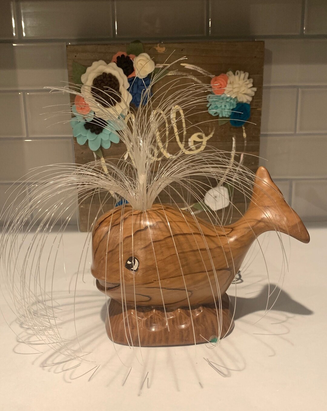 Vintage Ceramic Whale Fish Fiber Optic Table Lamp | Whale Lover Gift ...