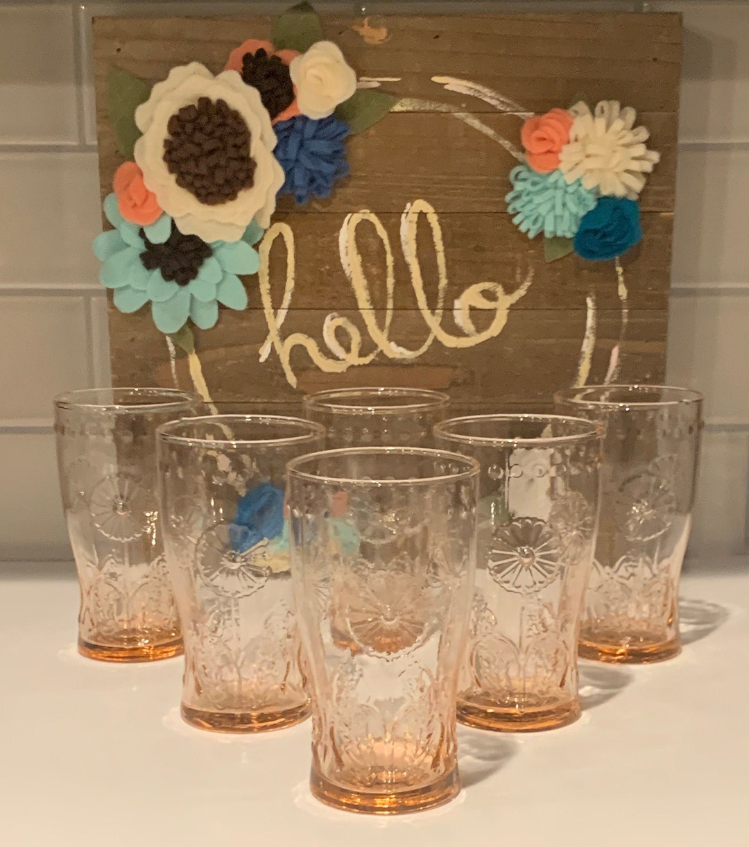Pink Anthropology Daisy Drinking Glasses - Etsy