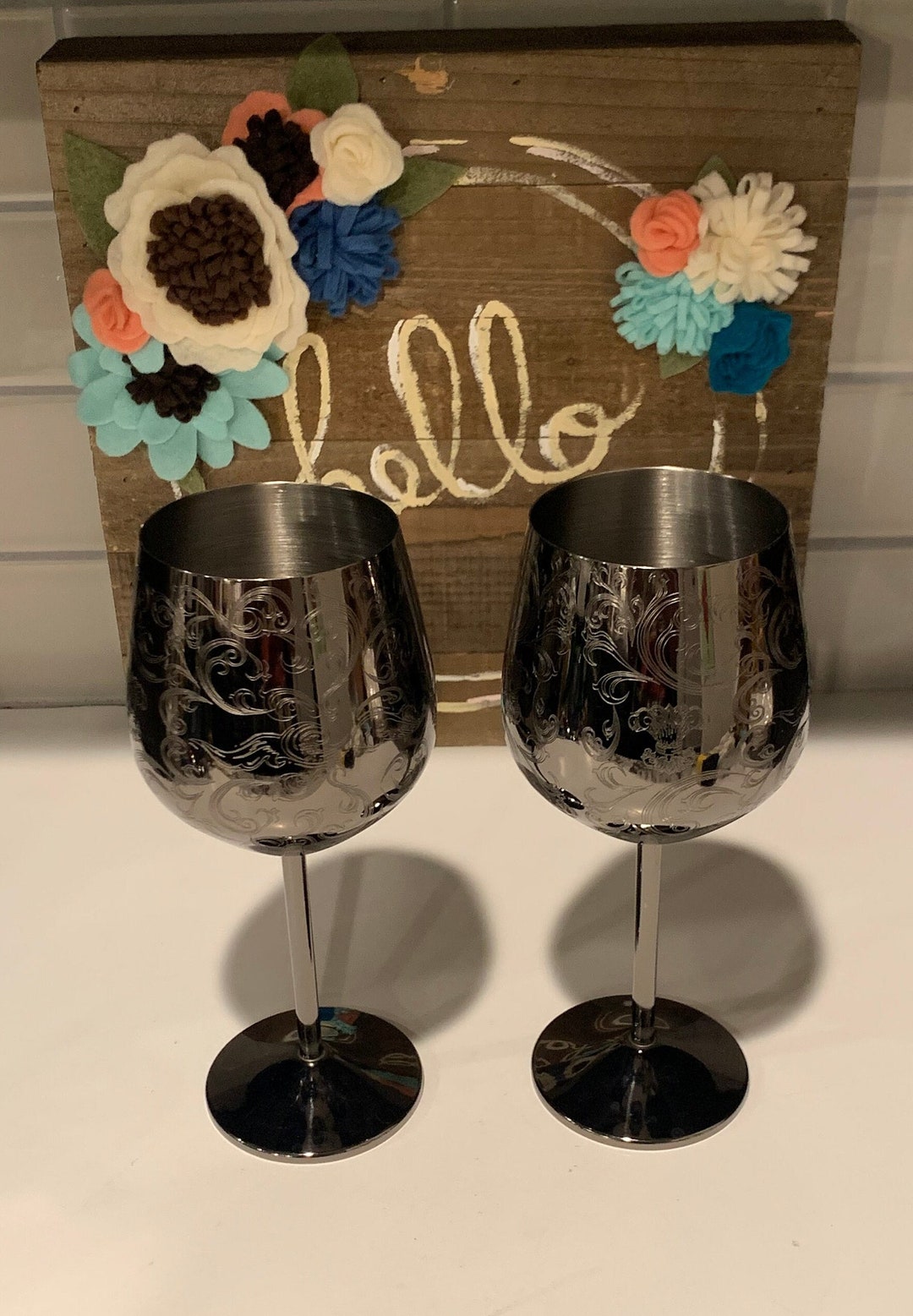 SKY FISH Etched Stainless Steel Goblet | Special Occasion Water Goblet ...