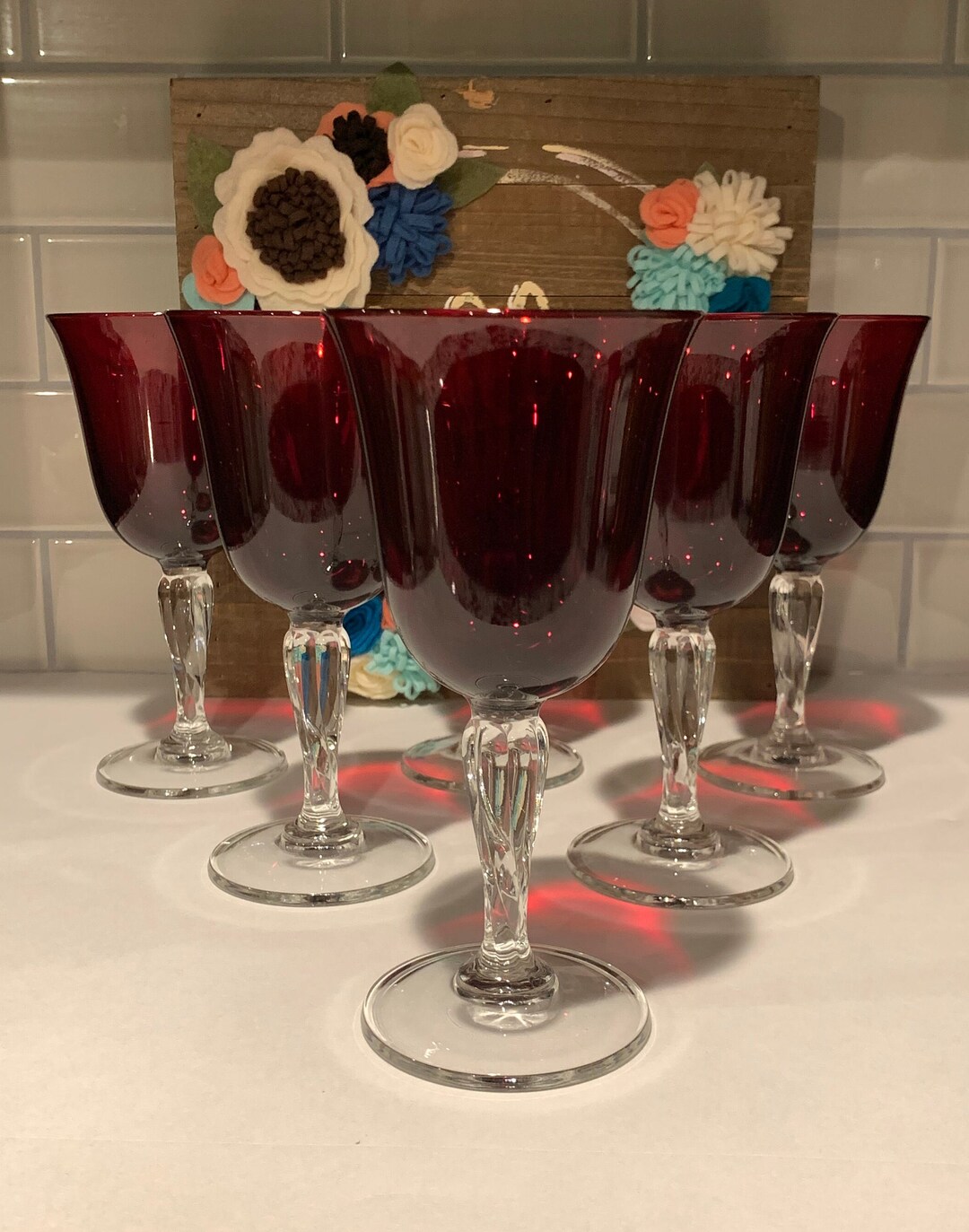 Red Water Goblets | Ruby Red Glassware | Red Kitchen Decor | Wedding ...